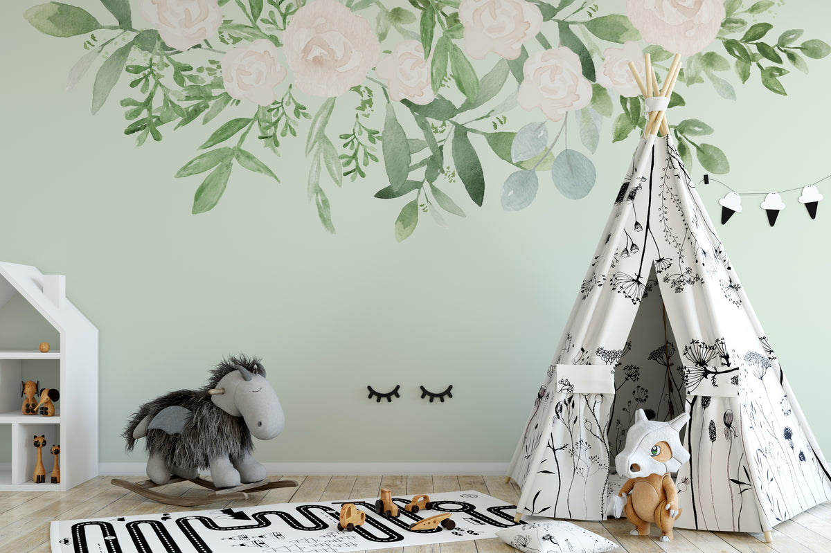 Nursery Floral Wall Decals CAROLINE White ROSES – NurseryLand USA